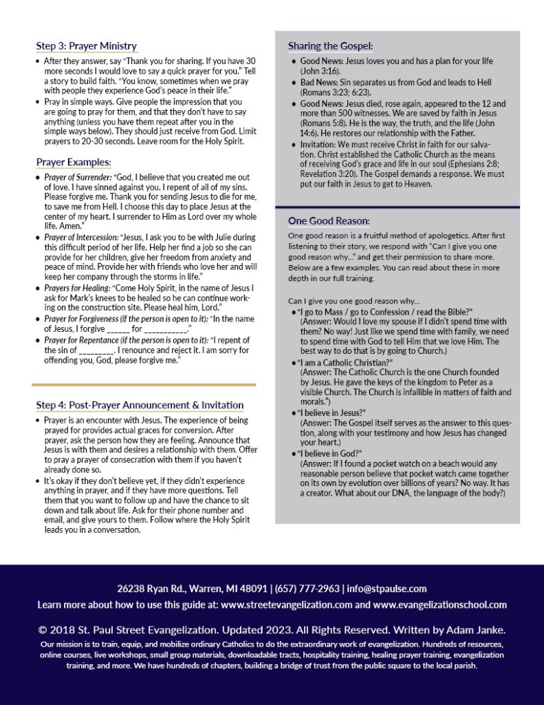 Evangelization Quick Start Guide – St. Paul Street Evangelization